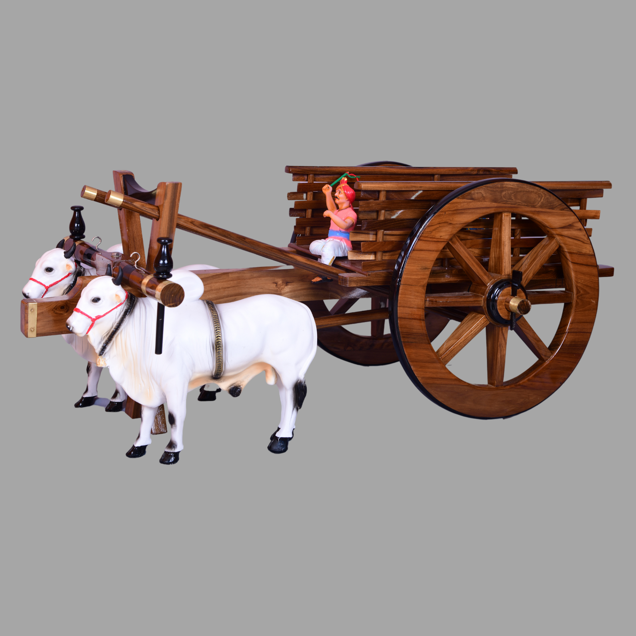 Teakwood Bullock Cart Teapoy Set - Cart, Bulls pair, Farmer & Lady fig ...
